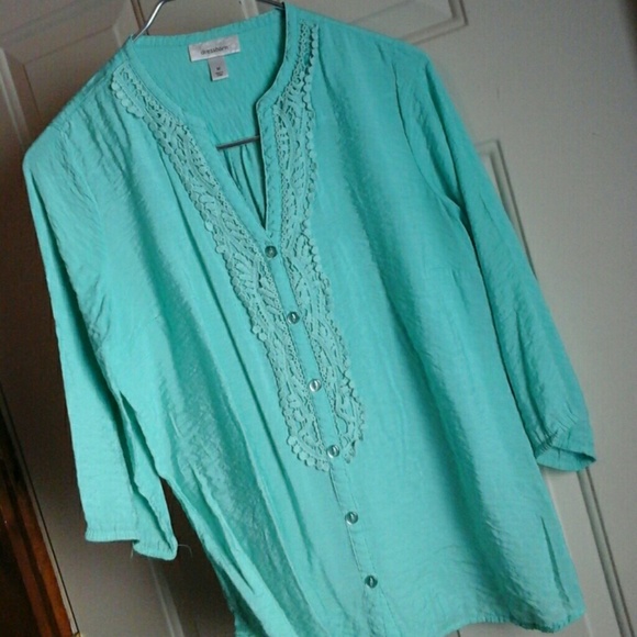 Dress Barn | Tops | Aqua Blouse With Lace | Poshmark
